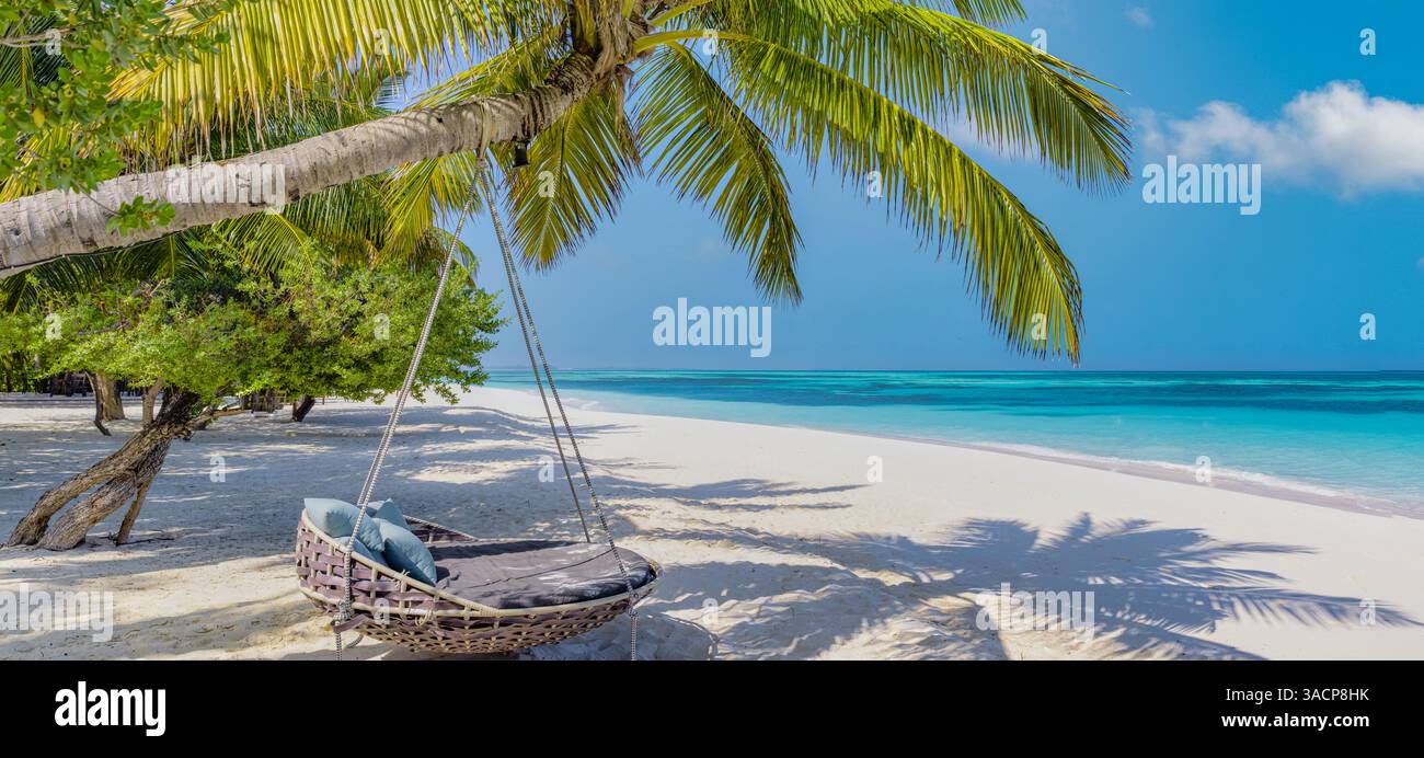 Tropical beach background as summer relax landscape with beach swing ...