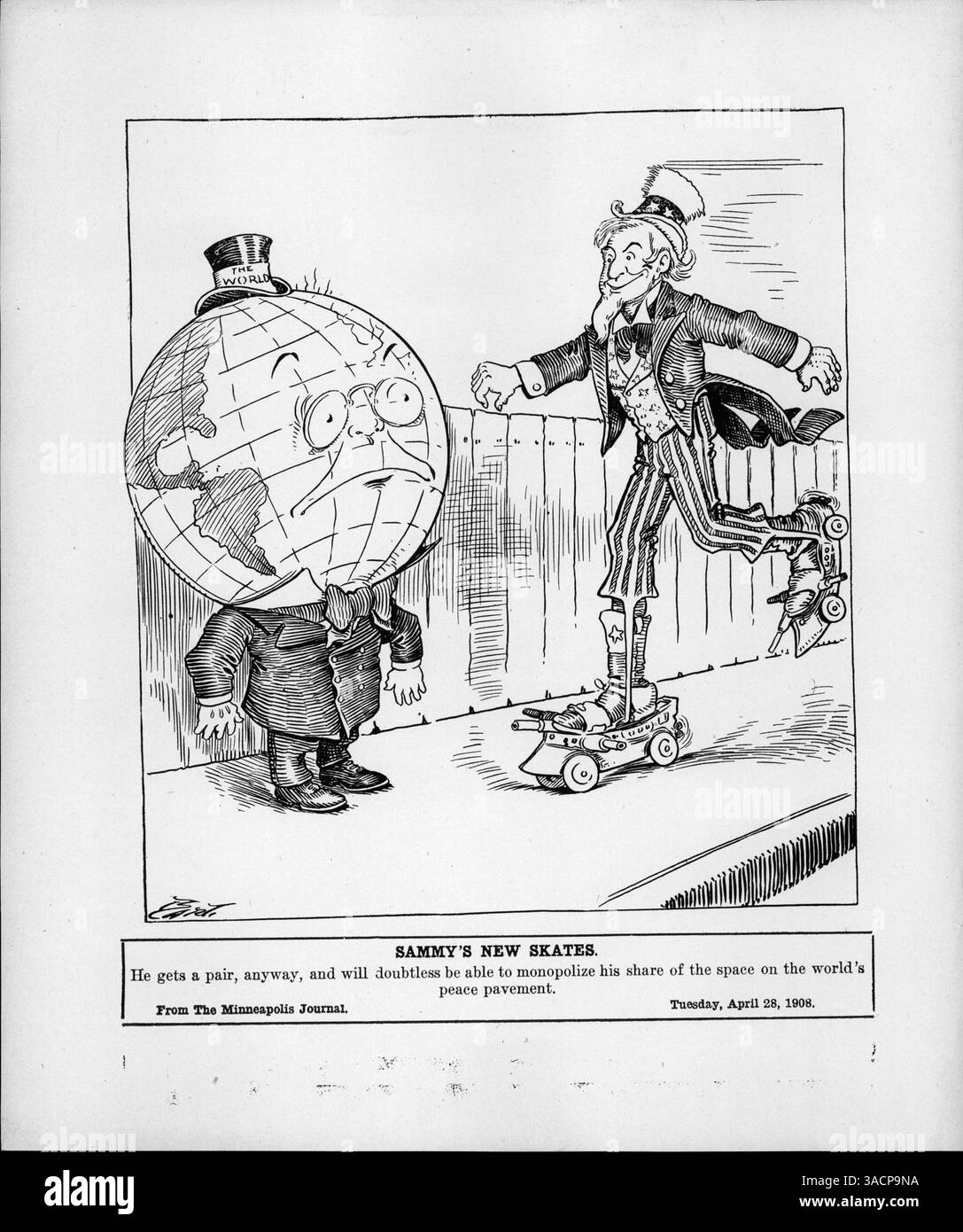 This cartoon, titled 'Sammy's New Skates,' depicts Uncle Sam receiving ...