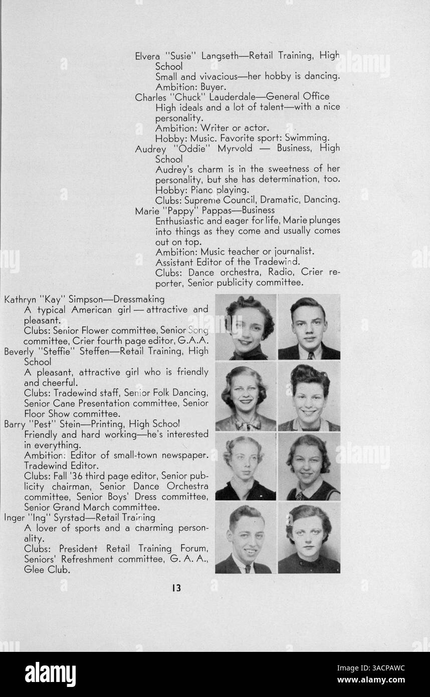 The 1937 'Tradewind' yearbook from Vocational High School records the ...