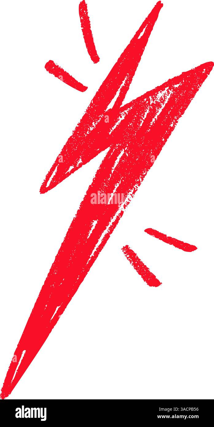 Red Hand draw thunder bolt with zappy doodle lines. Electric lightning ...