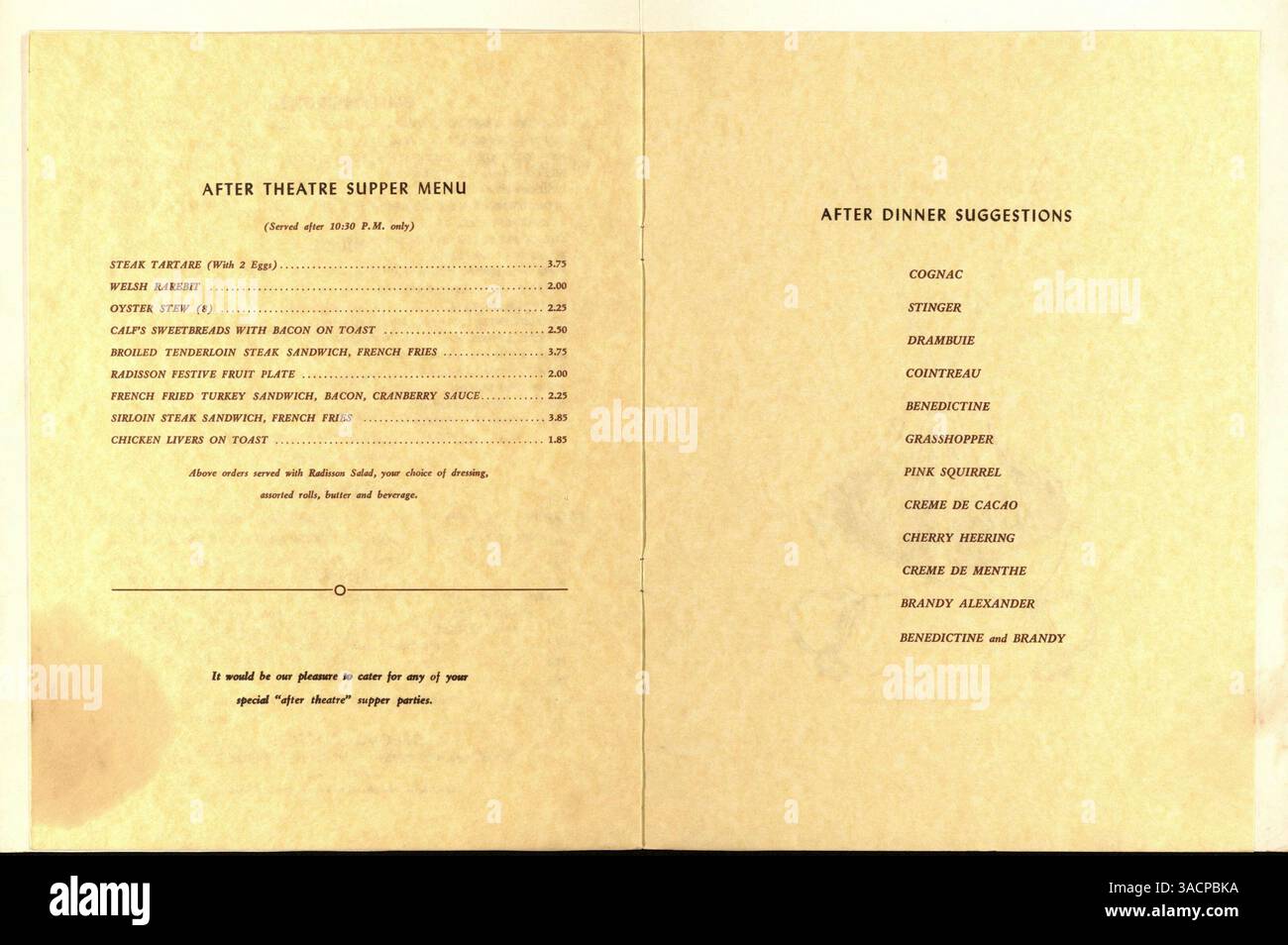 The Flame Room menu features a cut-out cover in gold, brown, yellow ...