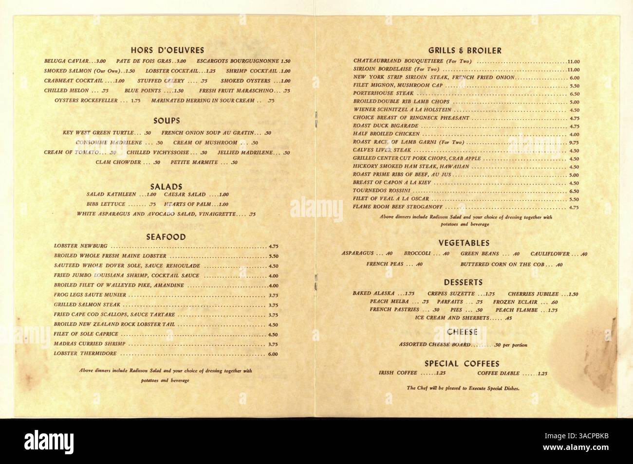 The Flame Room menu features a cut-out cover in gold, brown, yellow ...
