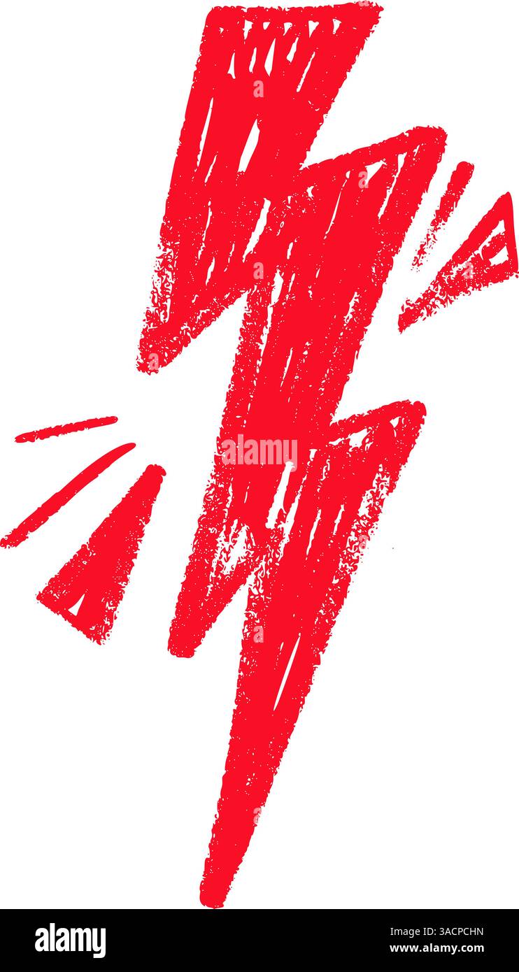 Red Hand draw thunder bolt with zappy doodle lines. Electric lightning ...