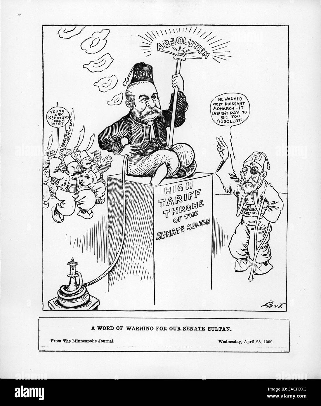A political cartoon depicting Nelson Aldrich as the Senate Sultan ...