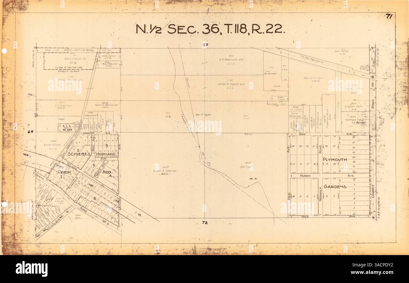 Set of detailed maps for Medicine Lake and Plymouth villages, including property ownership ...