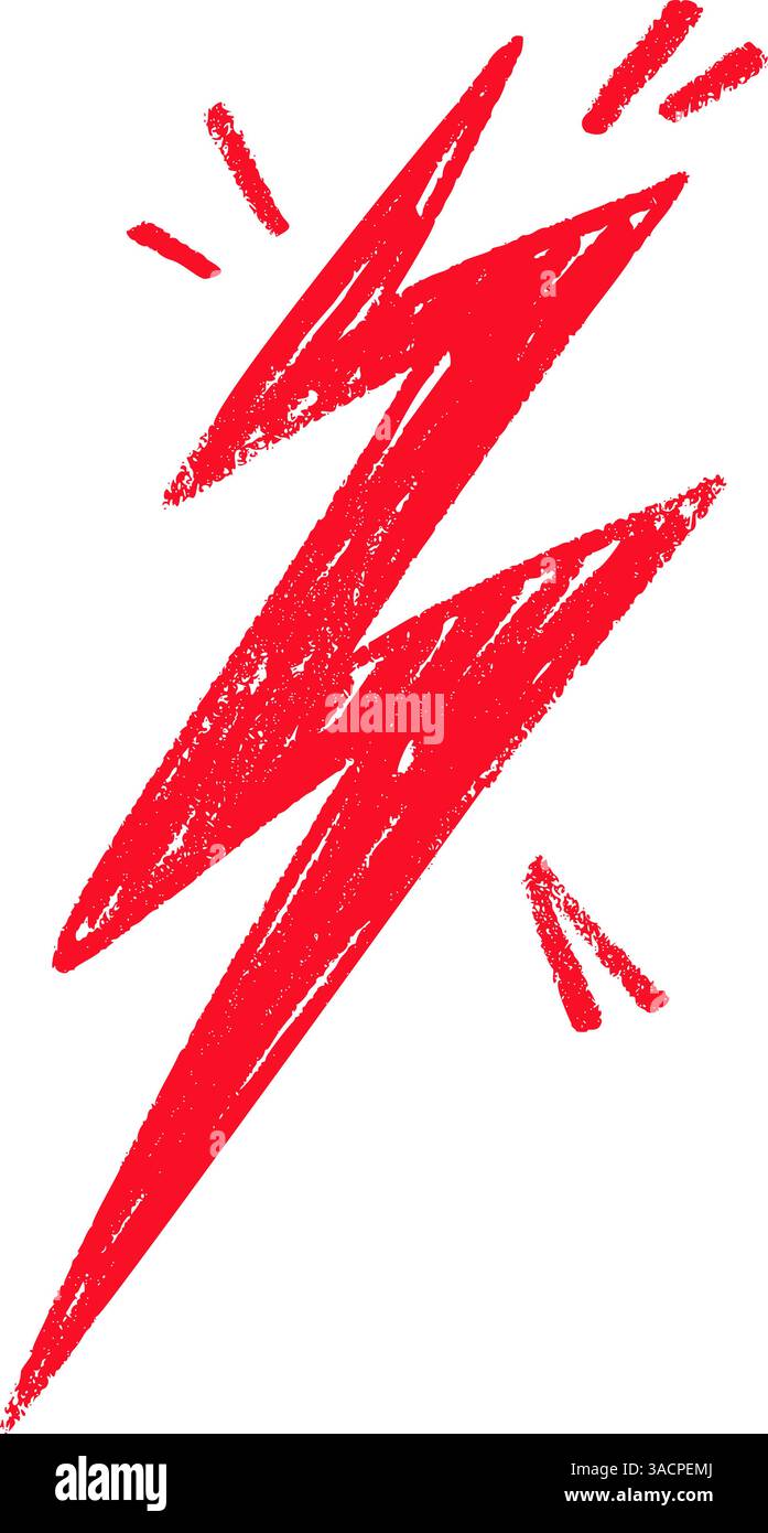 Red Hand draw thunder bolt with zappy doodle lines. Electric lightning ...