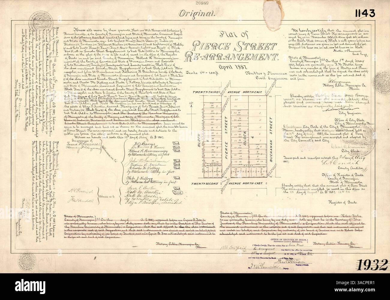 A plat map detailing the rearrangement of Pierce Street. It shows the ...