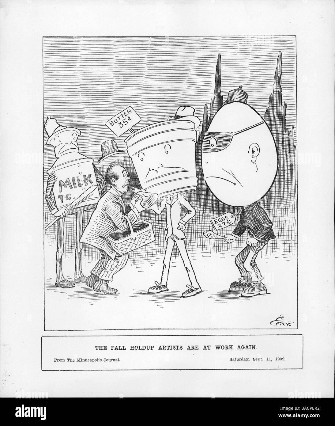 A cartoon commentary on the rising prices of dairy products like butter ...