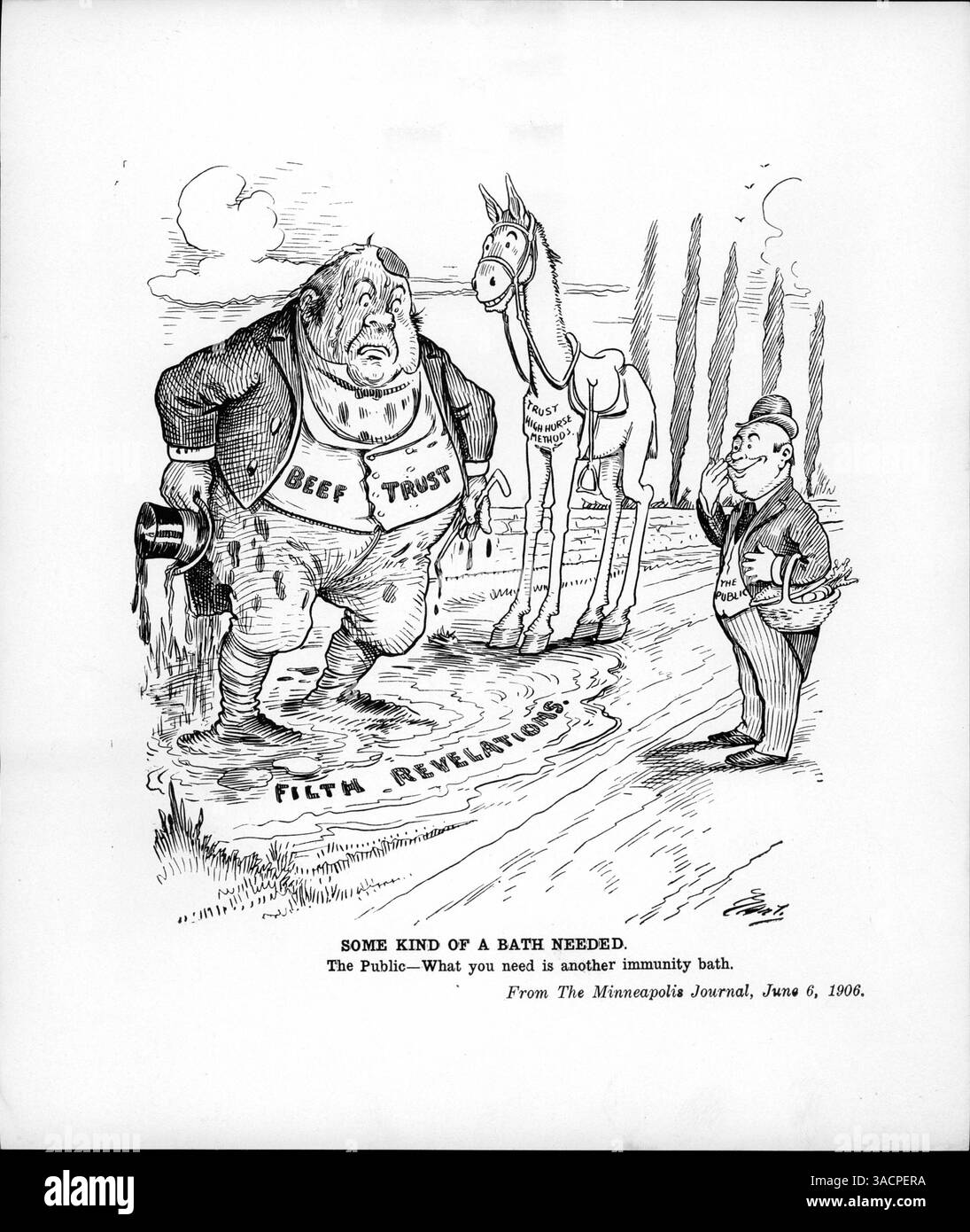 A satirical cartoon depicting the Beef Trust being exposed by scandal ...