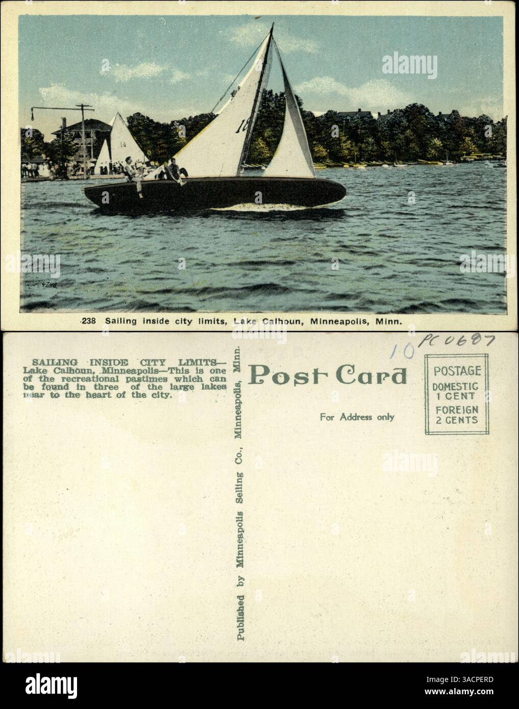 A postcard showcasing sailing on Lake Calhoun, located within ...