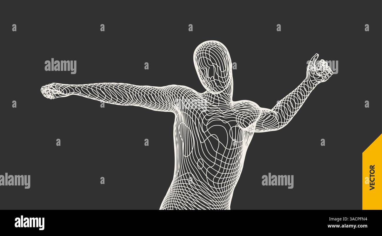 3d model of man. Vector illustration. Wire connection to virtual ...