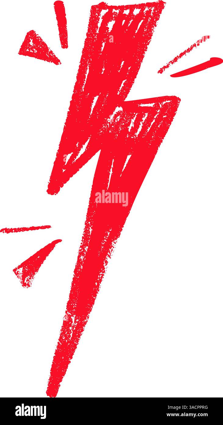 Red Hand draw thunder bolt with zappy doodle lines. Electric lightning ...