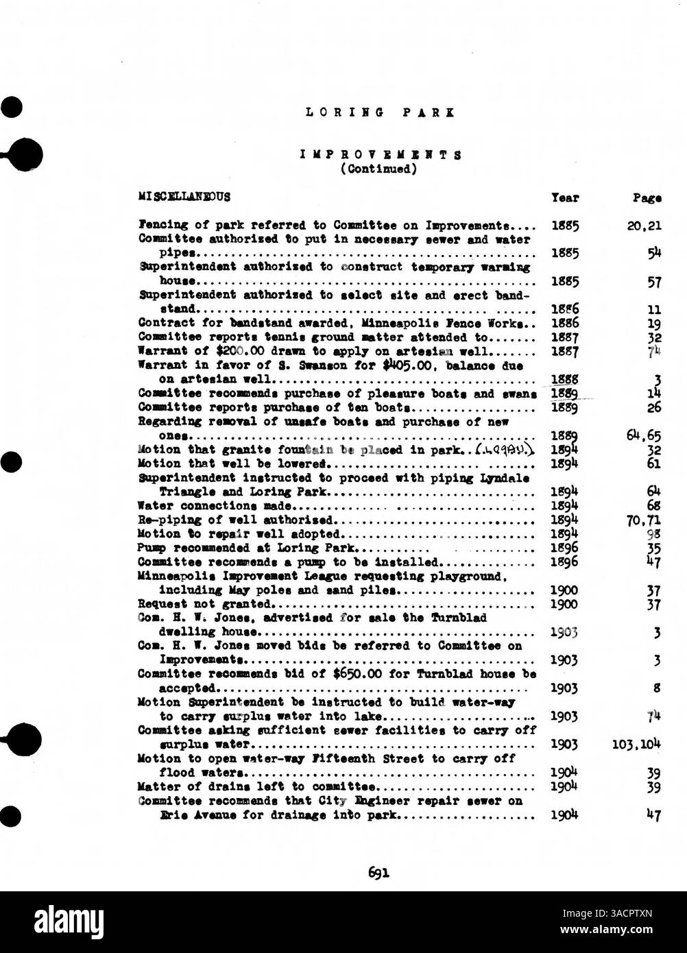 The index for the Minneapolis Park Board proceedings, created under the ...