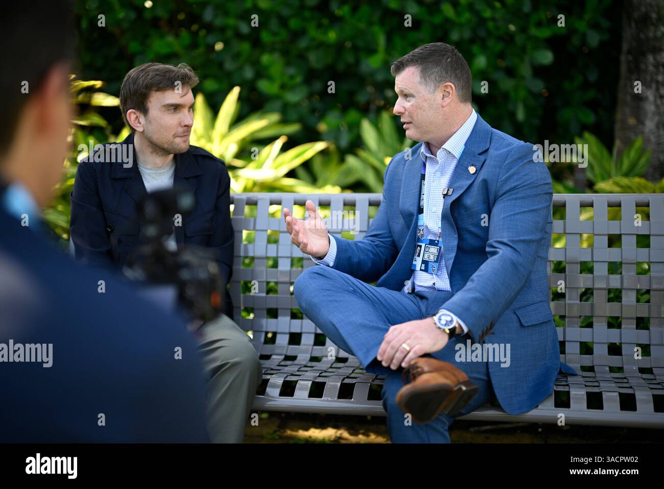 Tennessee Titans president of football operations Chad Brinker, right ...