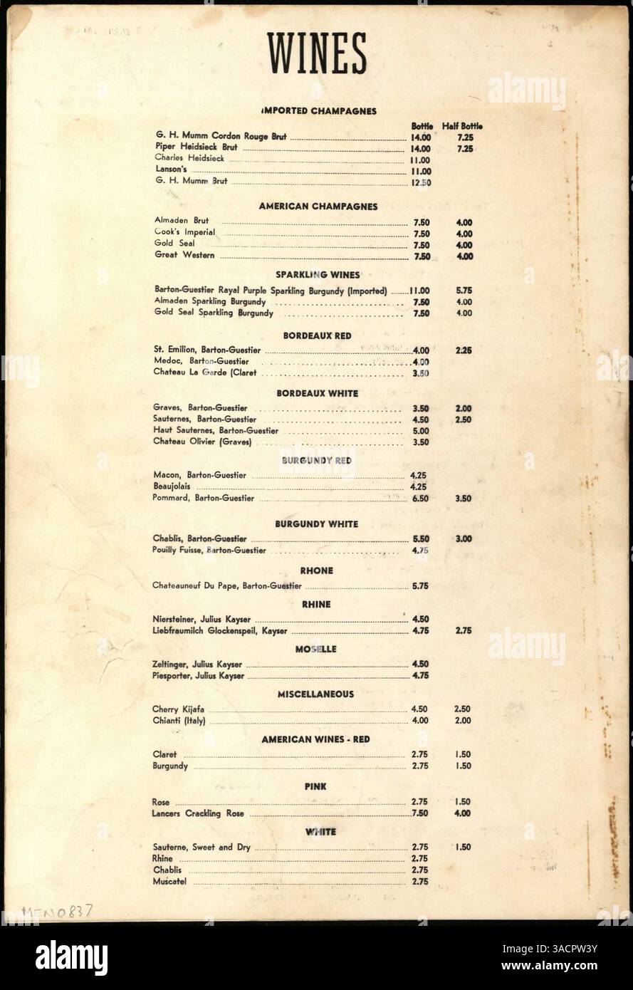 The menu for Harry’s Incomparable Cafe lists various a la carte items ...