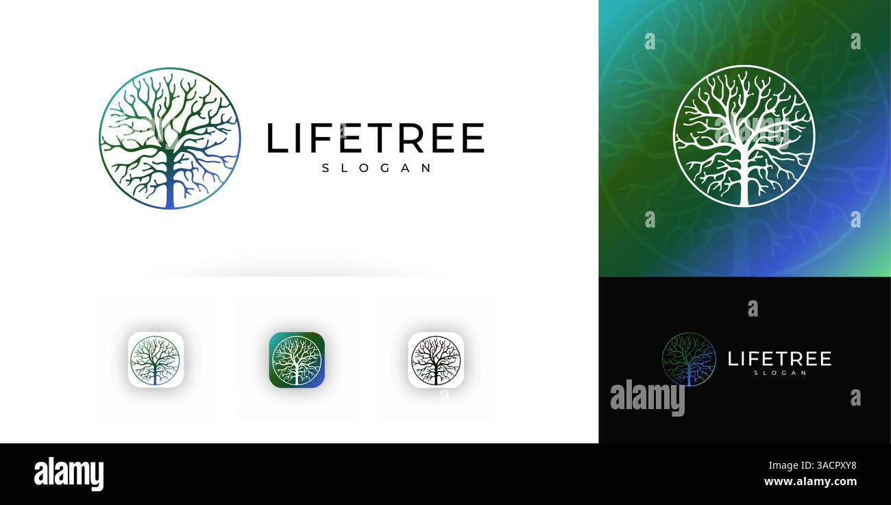 Tree silhouette within circle. Life symbol, growth concept. Minimalist ...