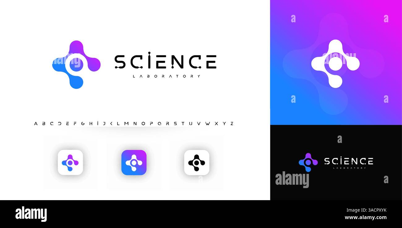 Science logo with abstract molecule shape, clean geometric design ...