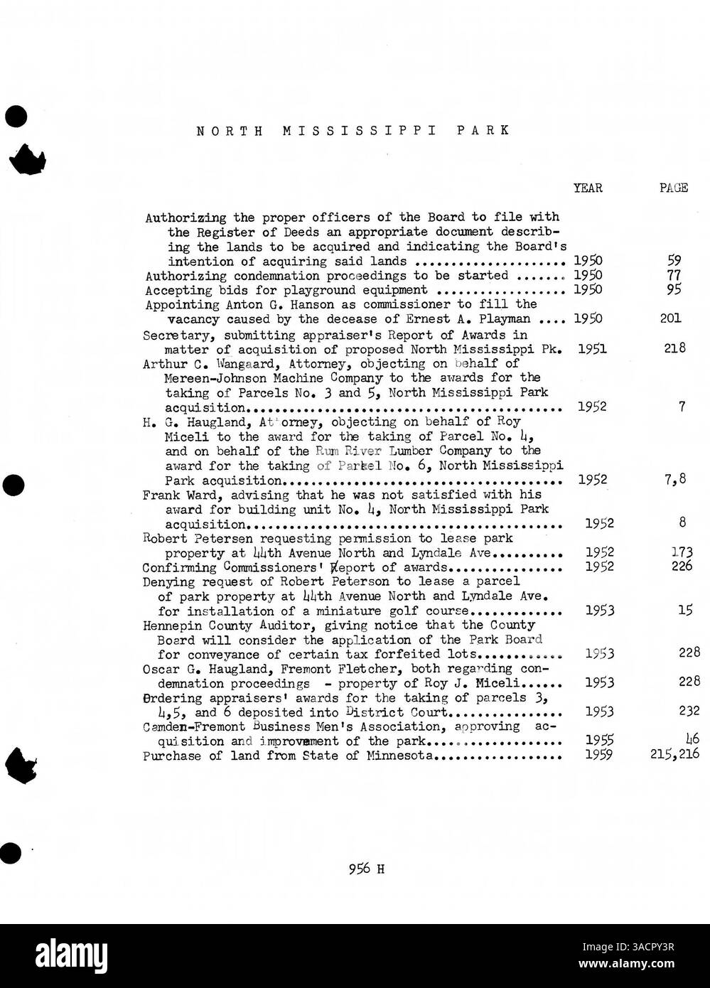 This WPA-created index organizes Minneapolis Park Board proceedings ...