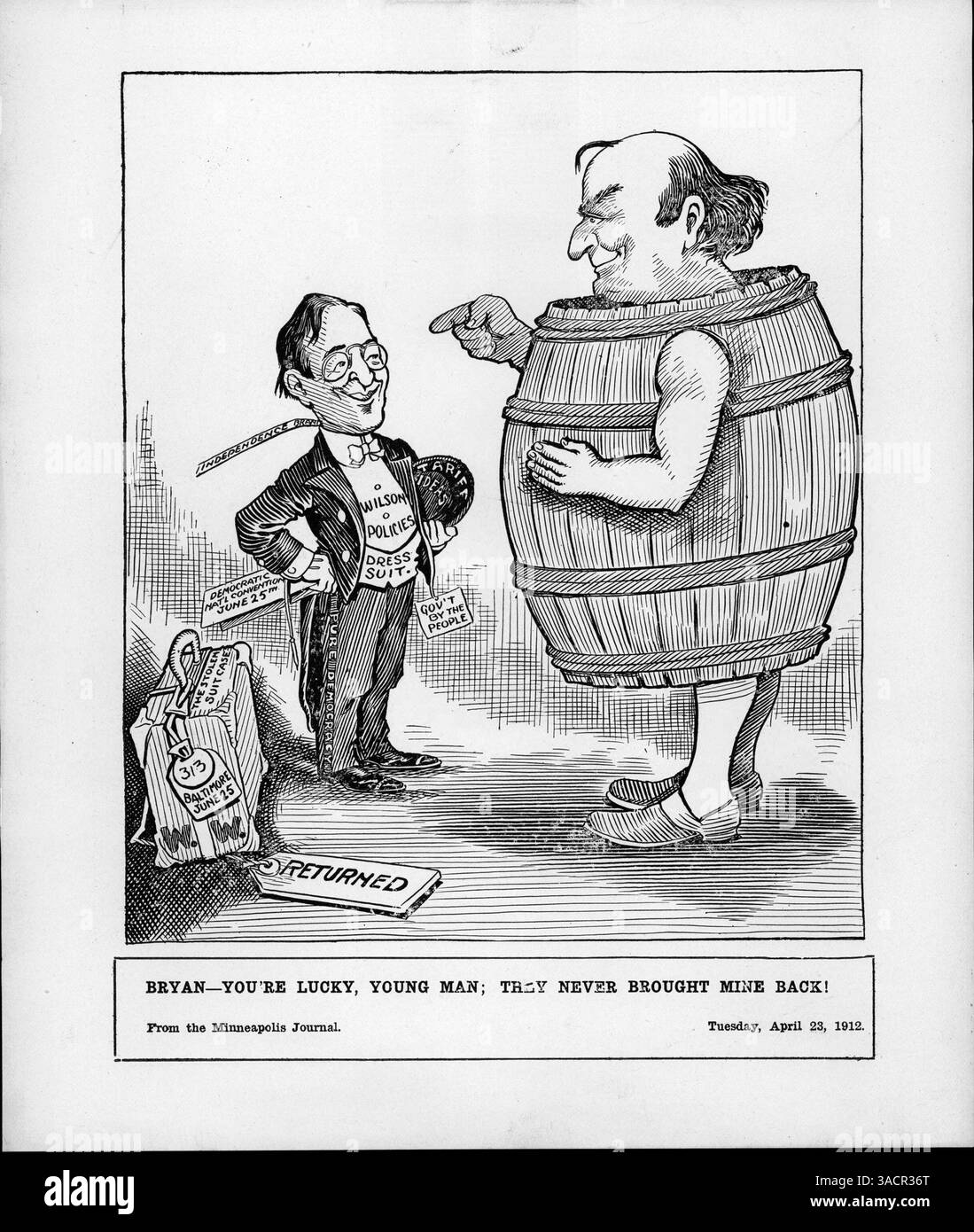 A political cartoon featuring William Jennings Bryan and Woodrow Wilson ...