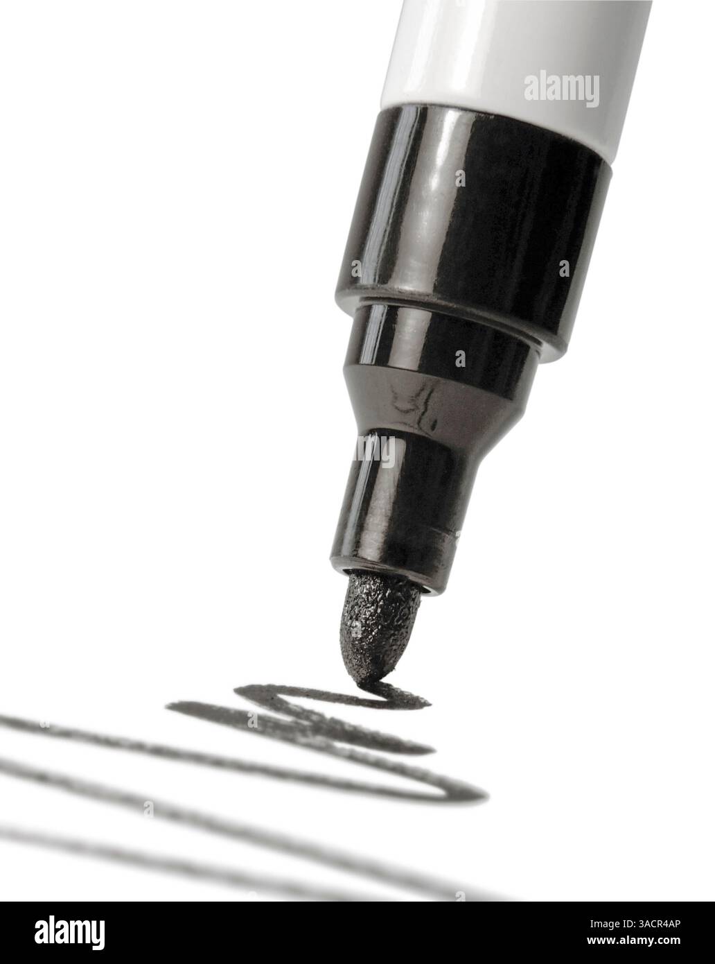 Detail of a black marker while drawing a black line in white back Stock ...