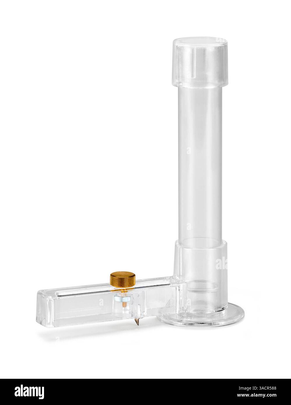 Circle cutter made of transparent plastic isolated in white back with ...