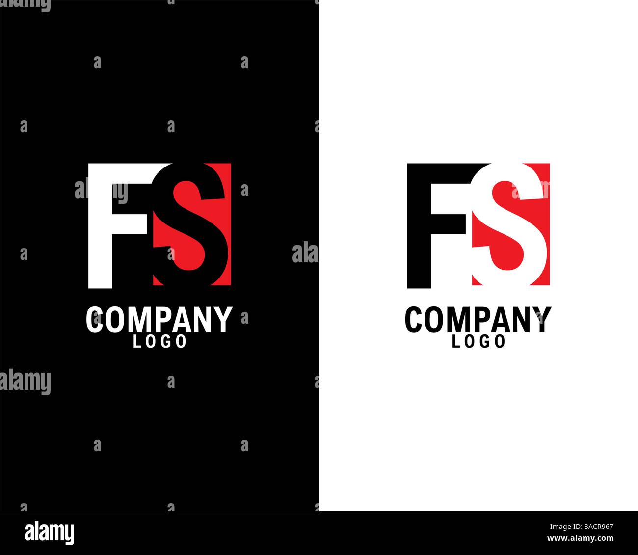 FS, SF Initial abstract company Logo Design with negative space. black background and white ...