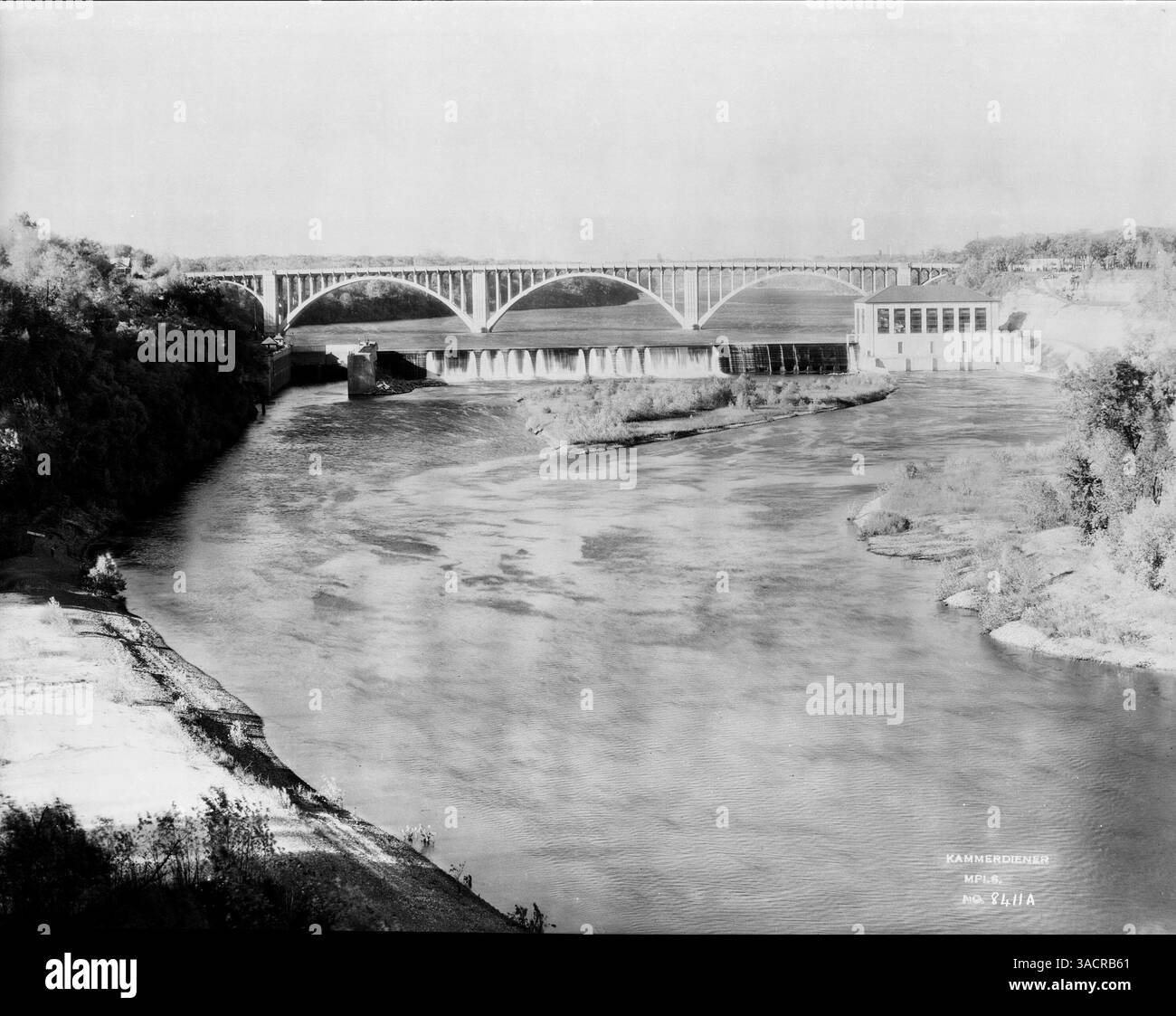 The Ford Bridge and Dam are shown in a northward view, illustrating the ...