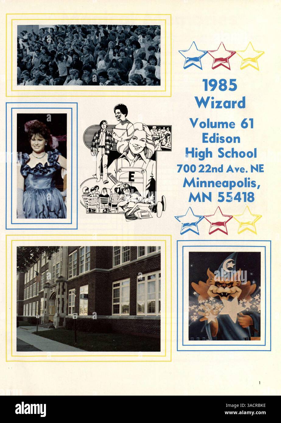 The 1985 Edison Yearbook, titled 'Wizard,' features photographs and ...