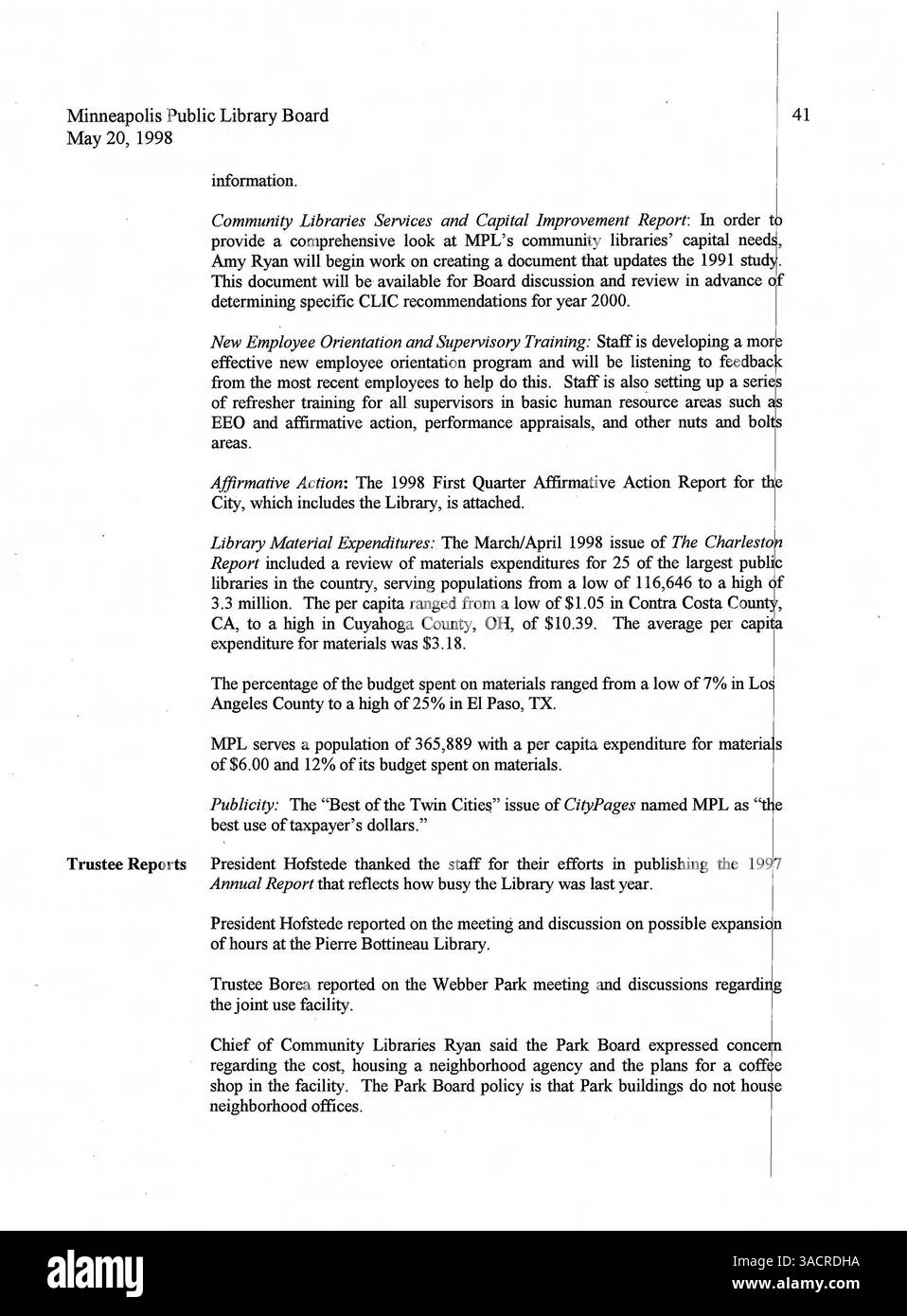 The 1998 minutes of the Minneapolis Public Library Board of Directors ...