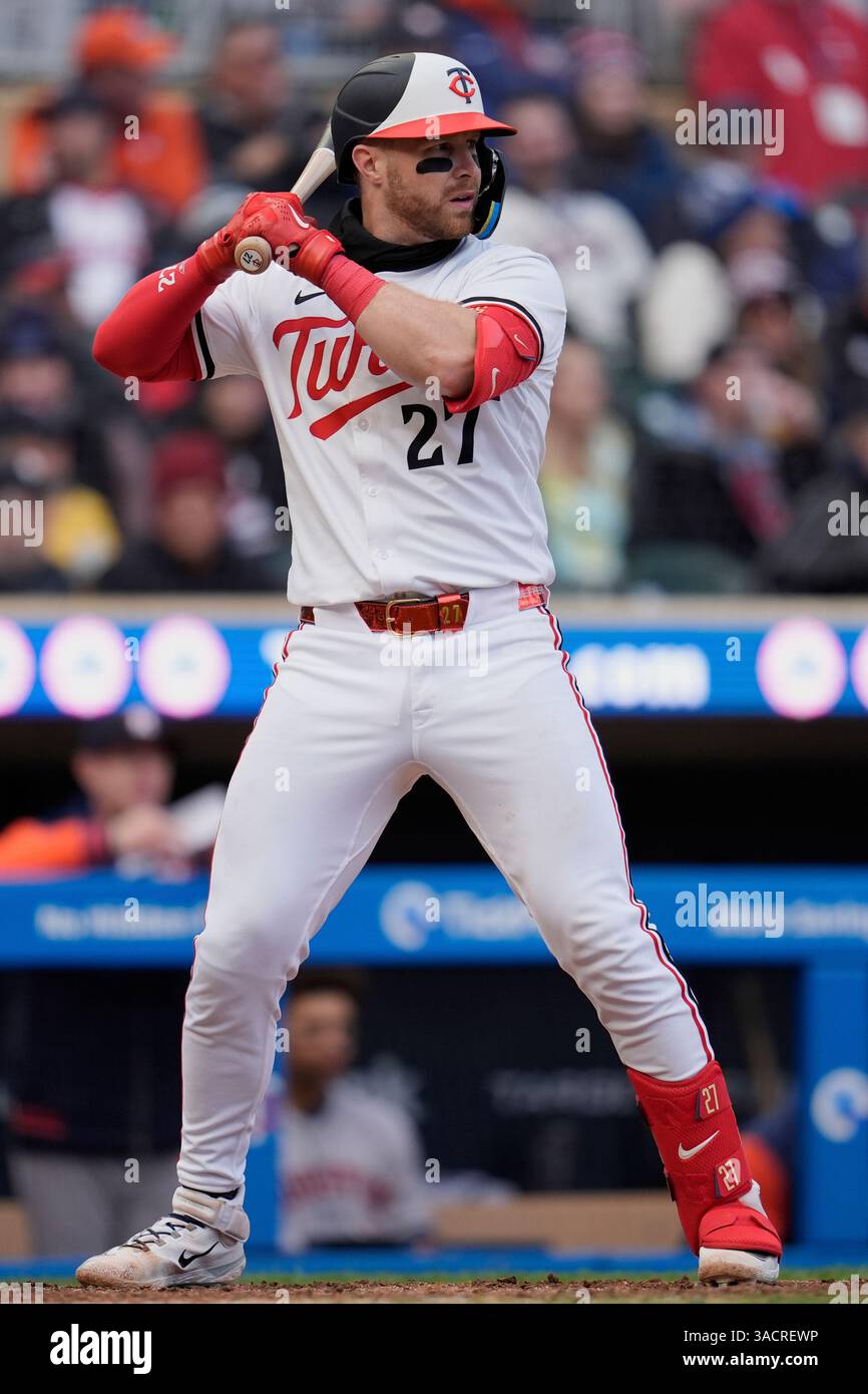 Minnesota Twins catcher Ryan Jeffers (27) bats during the eighth inning ...