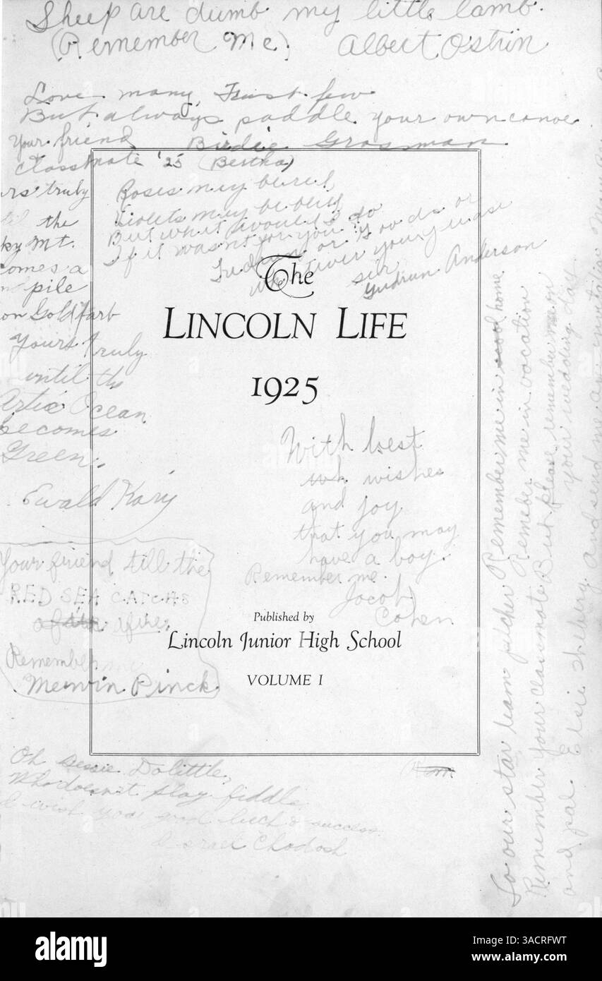 The 1925 yearbook from Lincoln Junior High School records the students ...