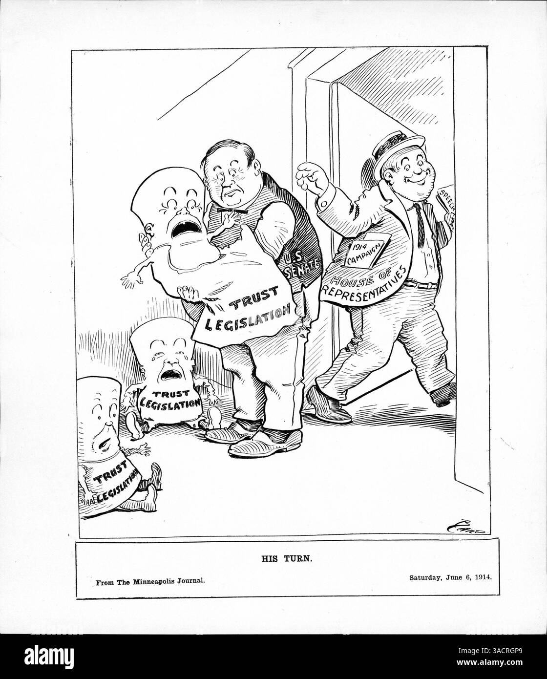 This political cartoon depicts the U.S. Senate holding a crying baby ...