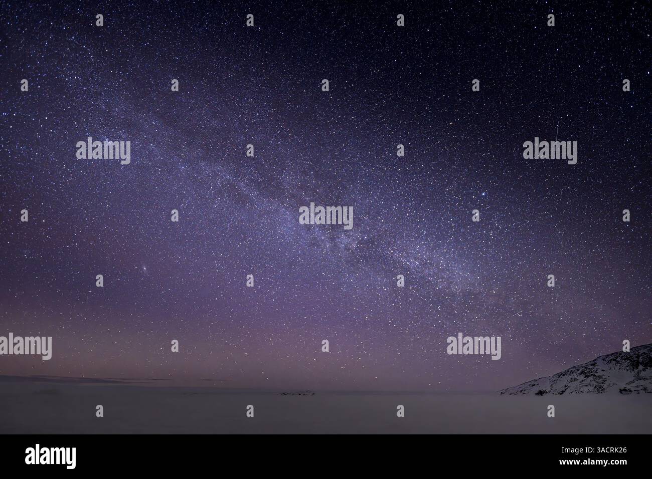 Milky way over the snow and mountains of Baffin Island, Nunavut, Canada ...