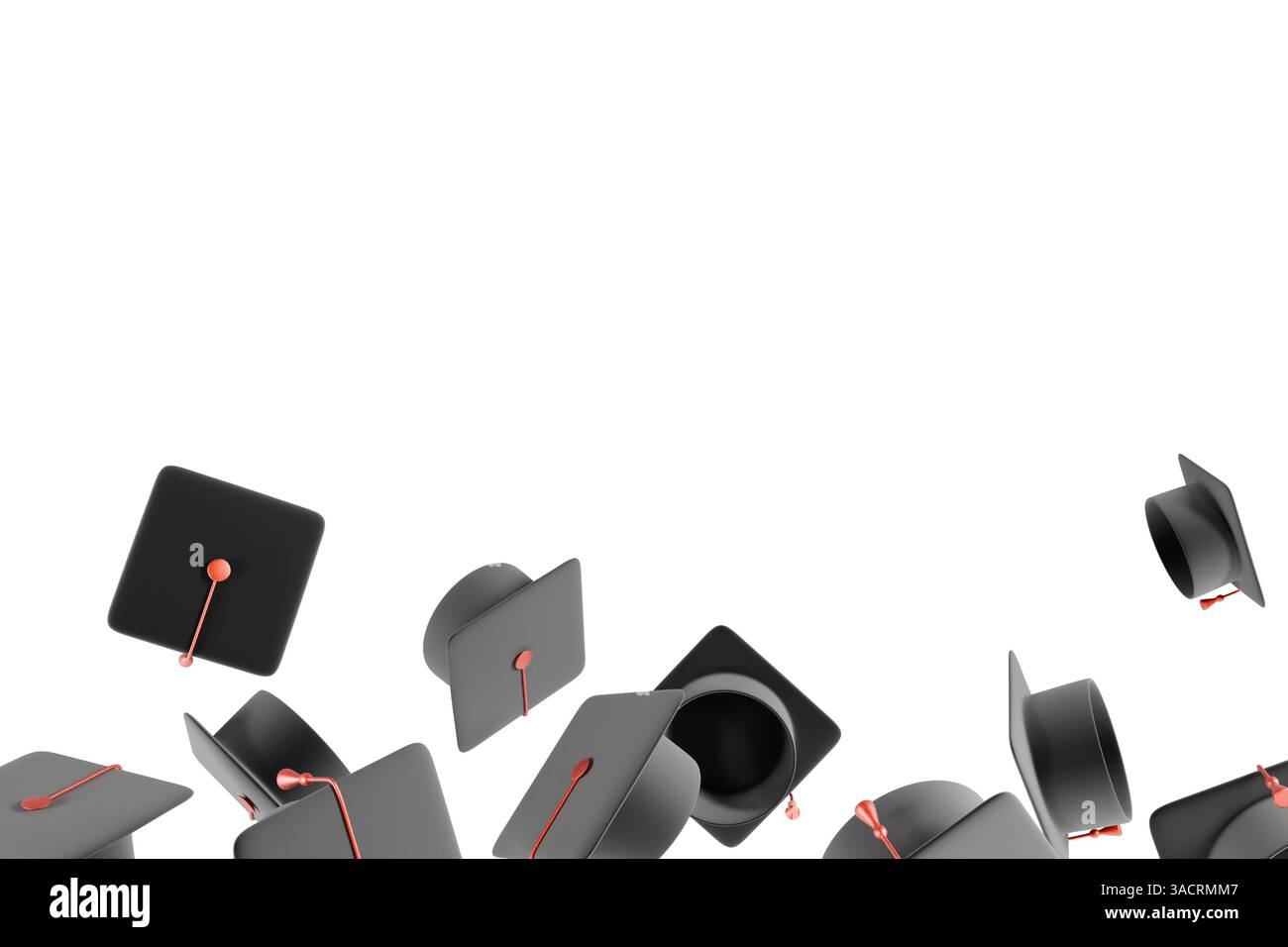 Graduation caps thrown, graduation ceremony celebration. 3d rendering ...