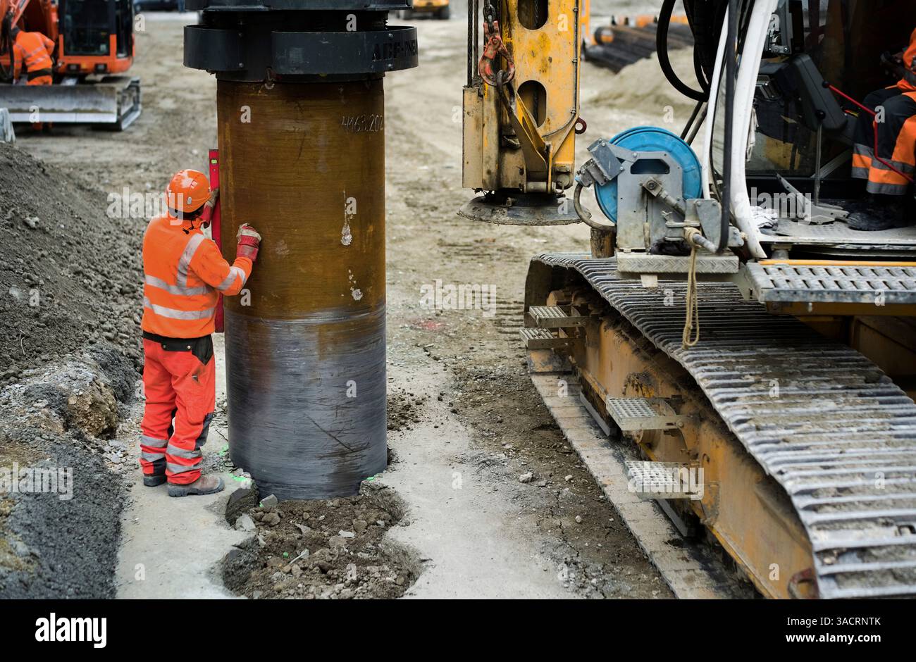 Core drilling - Construction site with construction workers and ...