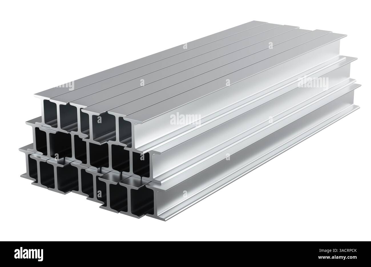 Stack of I-beams or H-shaped, rolled steel joist, double T. 3D ...