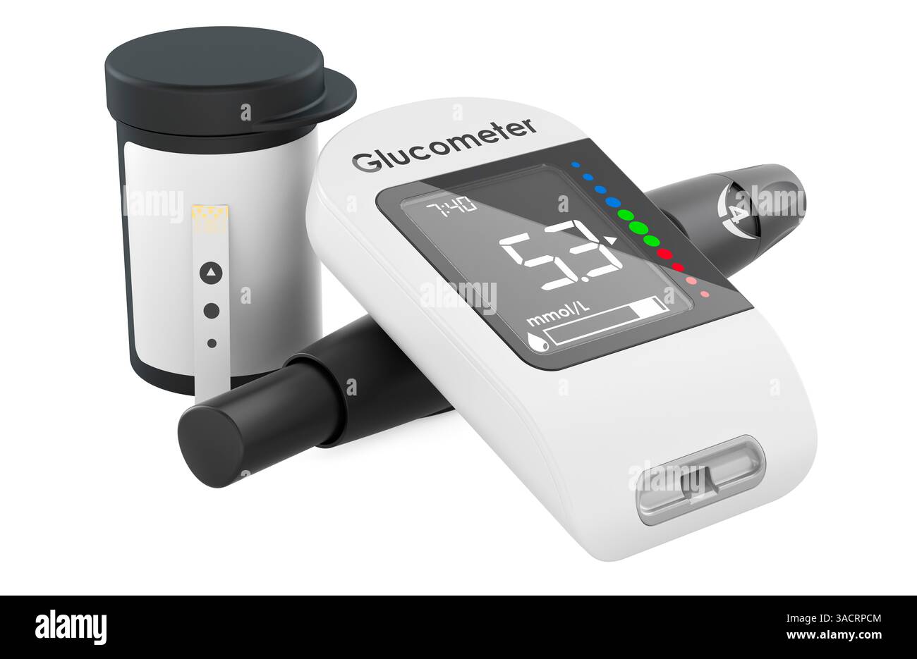 Glucometer, adjustable lancing device and glucose test strip container ...