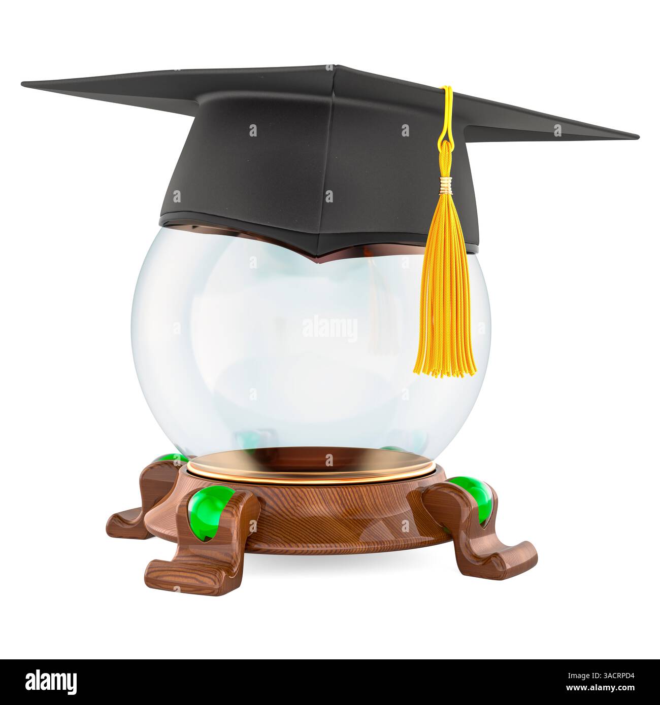 Crystal ball with graduation cap. 3D rendering isolated on white ...