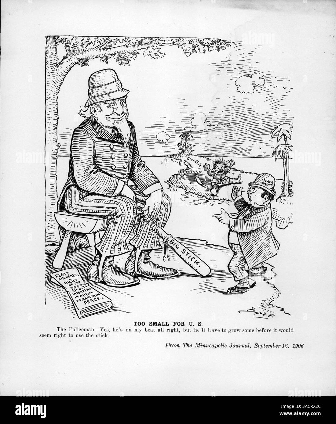 This political cartoon features Uncle Sam as a policeman with a Big ...