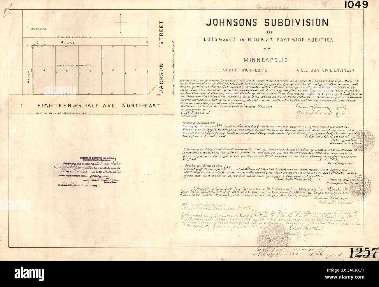 This document outlines the subdivision of Lots 6 and 7 in Block 32 ...