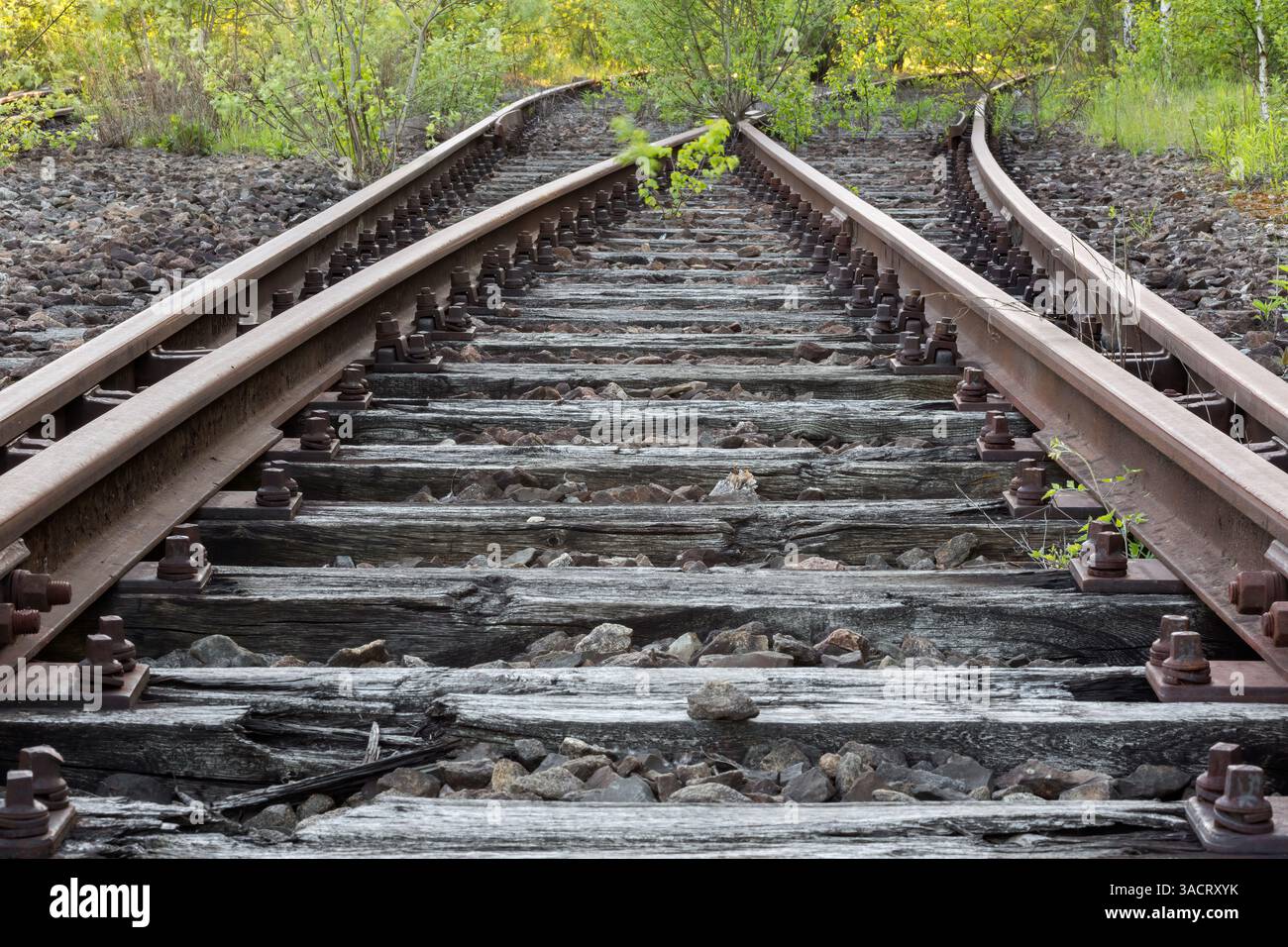 Detail of a railroad track with shallow depth of field Stock Photo - Alamy