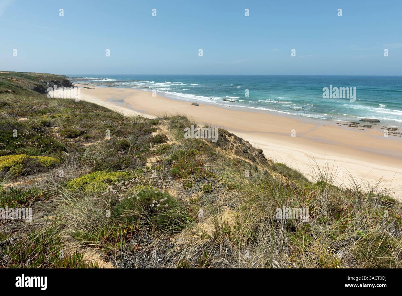 Sandy beach near Almograve, Alentejo, Portugal, on the fishing path ...
