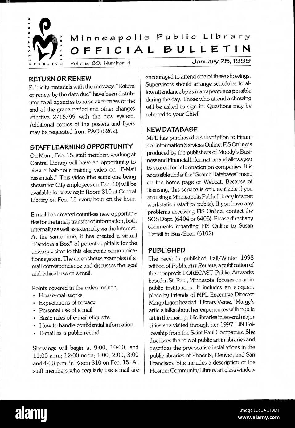 The 1999 Official Bulletin of the Minneapolis Public Library provides ...