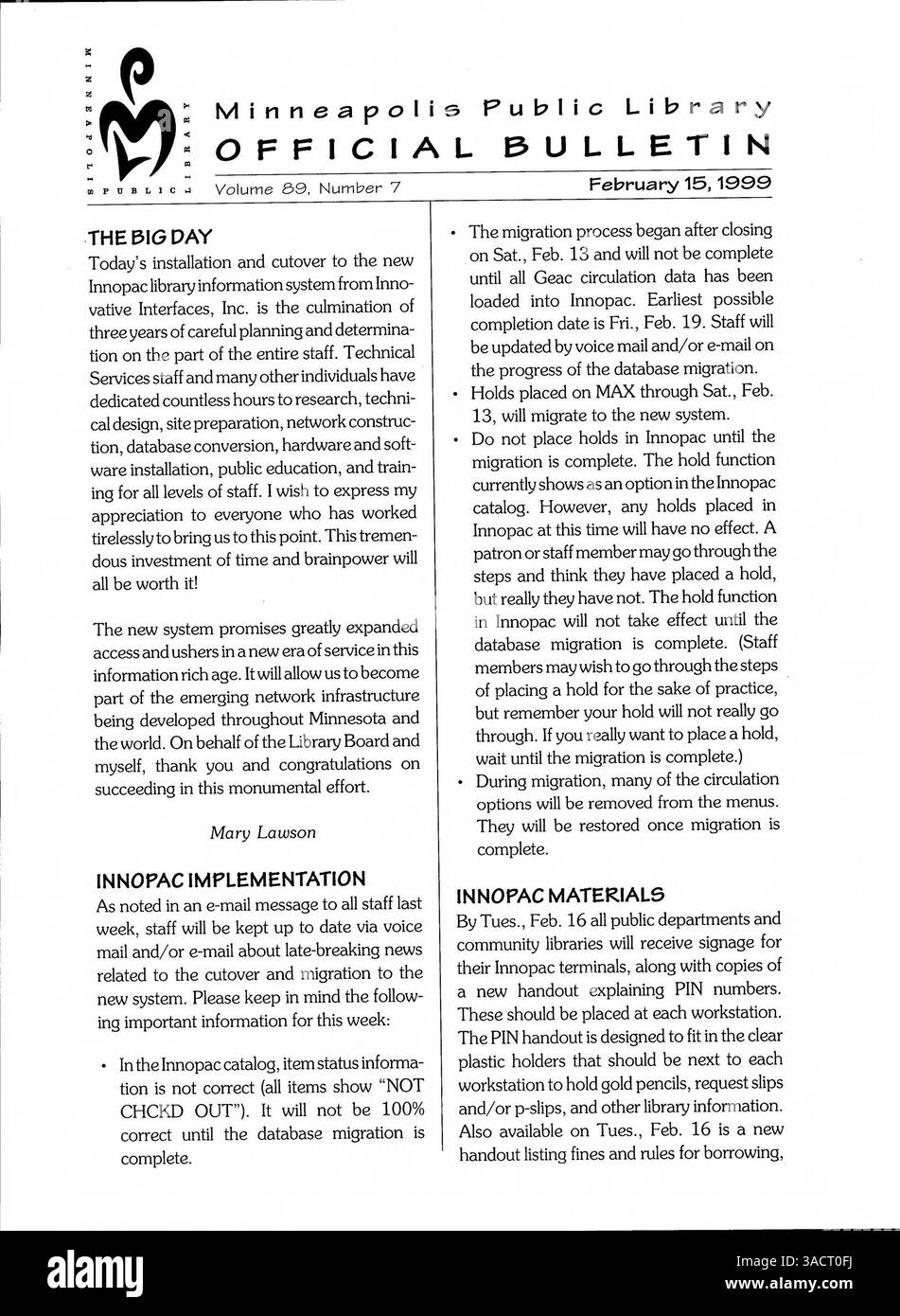 This weekly bulletin from 1999 is an official communication tool for ...