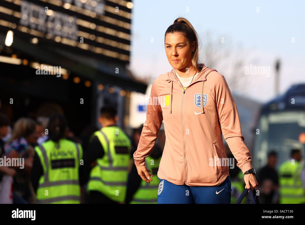 Bristol, UK. 4th Apr, 2025. Mary Earps of England arrives at the ...