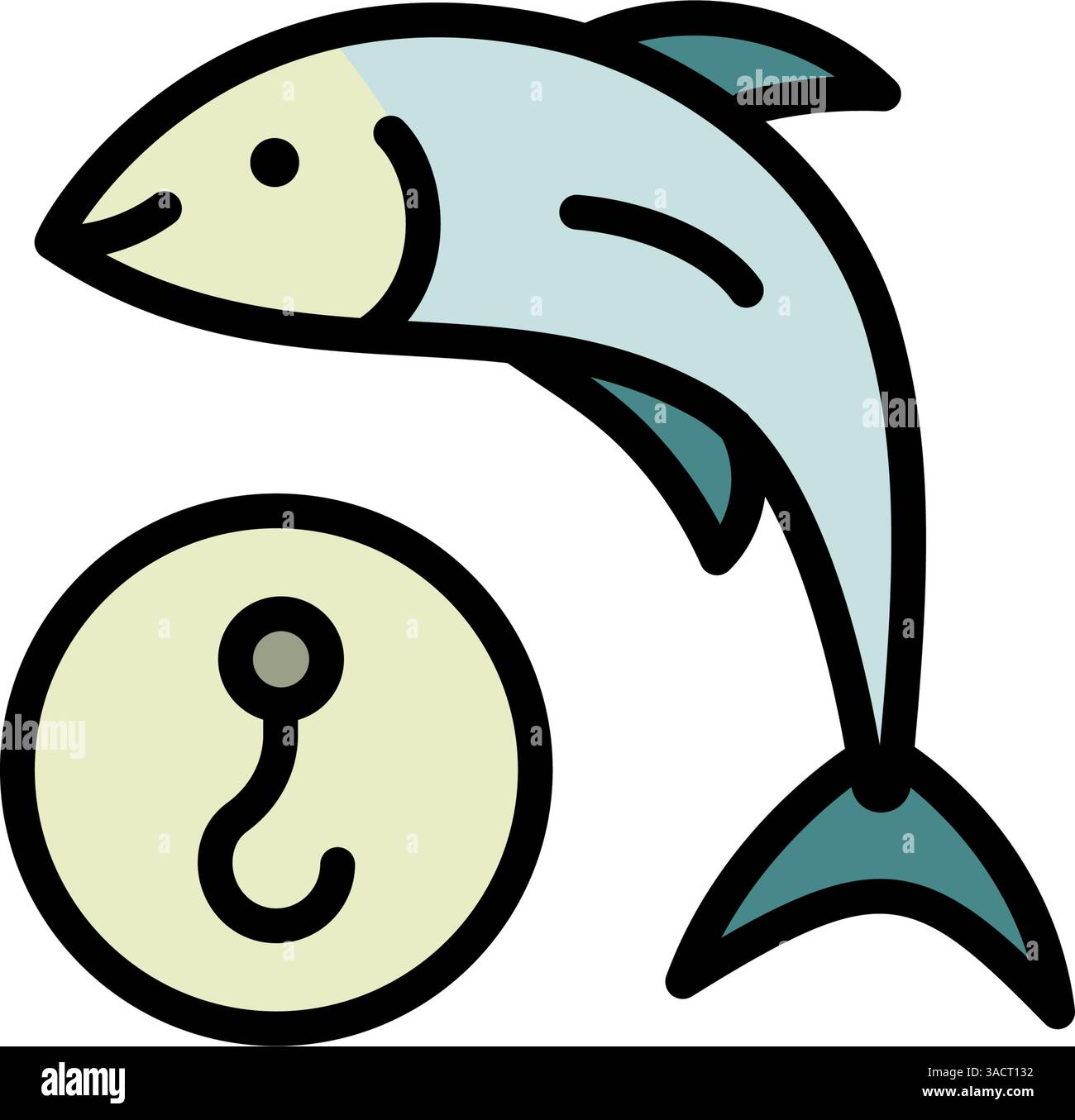 Fish with hook color icon. Fishing symbol. Fish sign on white, icon for ...