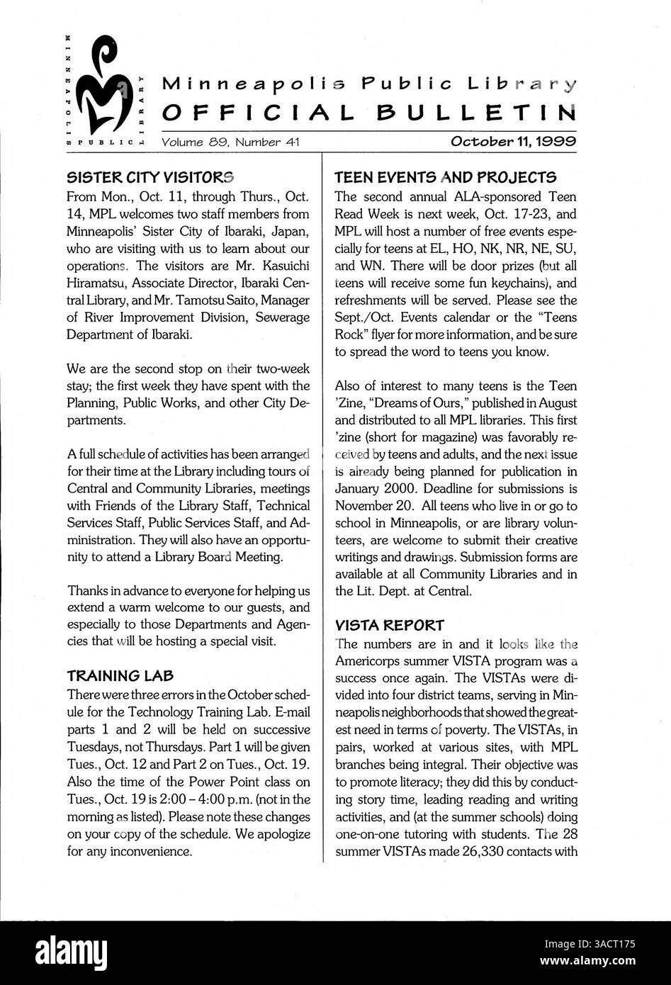 The 1999 Minneapolis Public Library Official Bulletin offers Hennepin ...