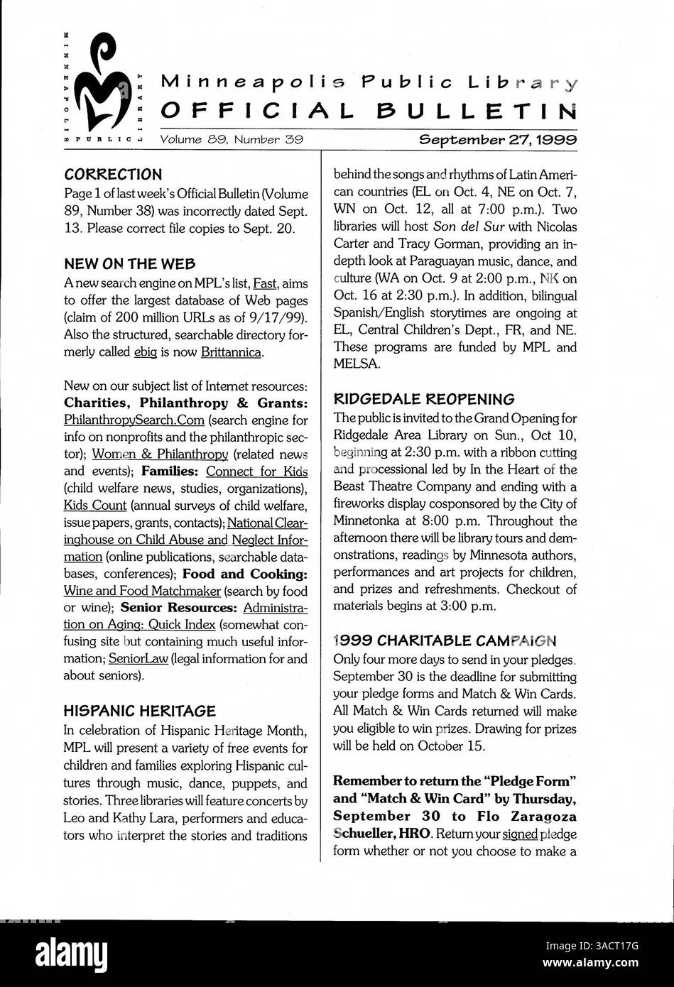 The 1999 minneapolis public library official bulletin offers hen hi-res ...