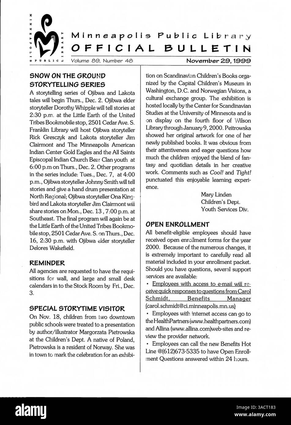 The 1999 Minneapolis Public Library Official Bulletin offers updates ...