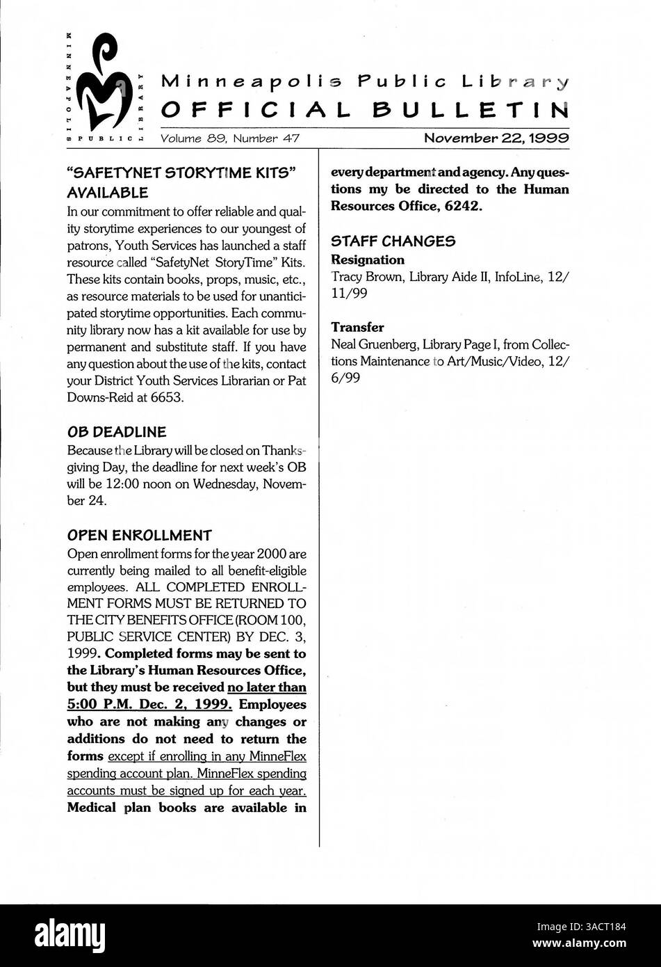 The 1999 Minneapolis Public Library Official Bulletin provides weekly ...